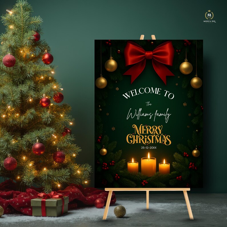 Christmas Welcome Sign Template Editable Holiday Party Welcome Poster ...