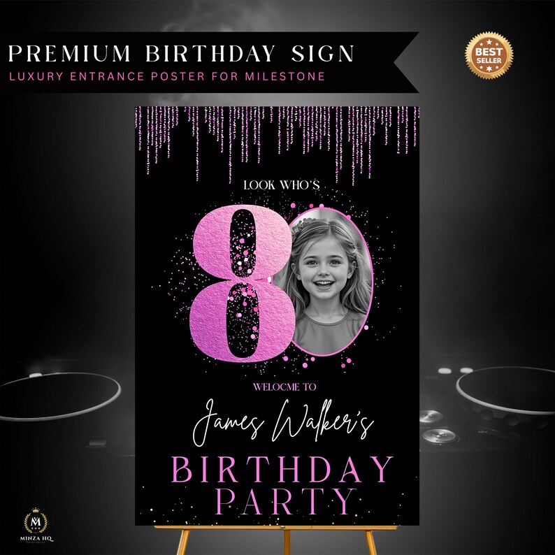 80th Birthday Welcome Sign Template Editable Canva Pink Black Party ...