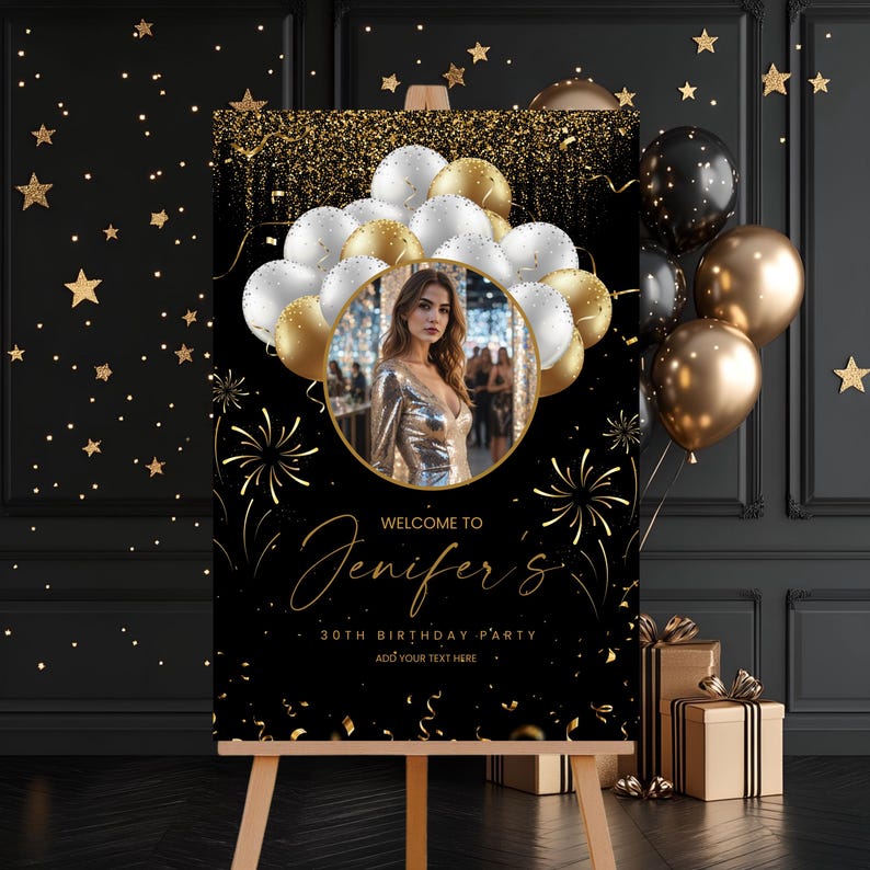 Birthday Welcome Sign Template, Editable Canva Poster, Luxury Party ...