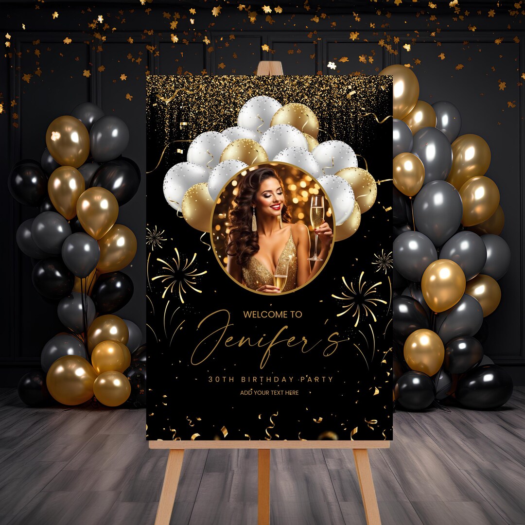 Birthday Welcome Sign Template, Editable Canva Poster, Luxury Party ...
