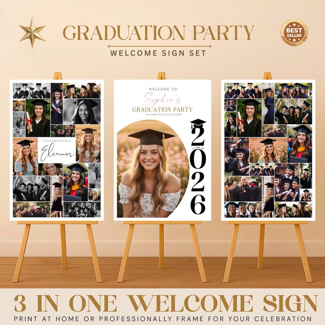 Graduation Welcome Sign Set Template, Editable Canva Photo Collage ...