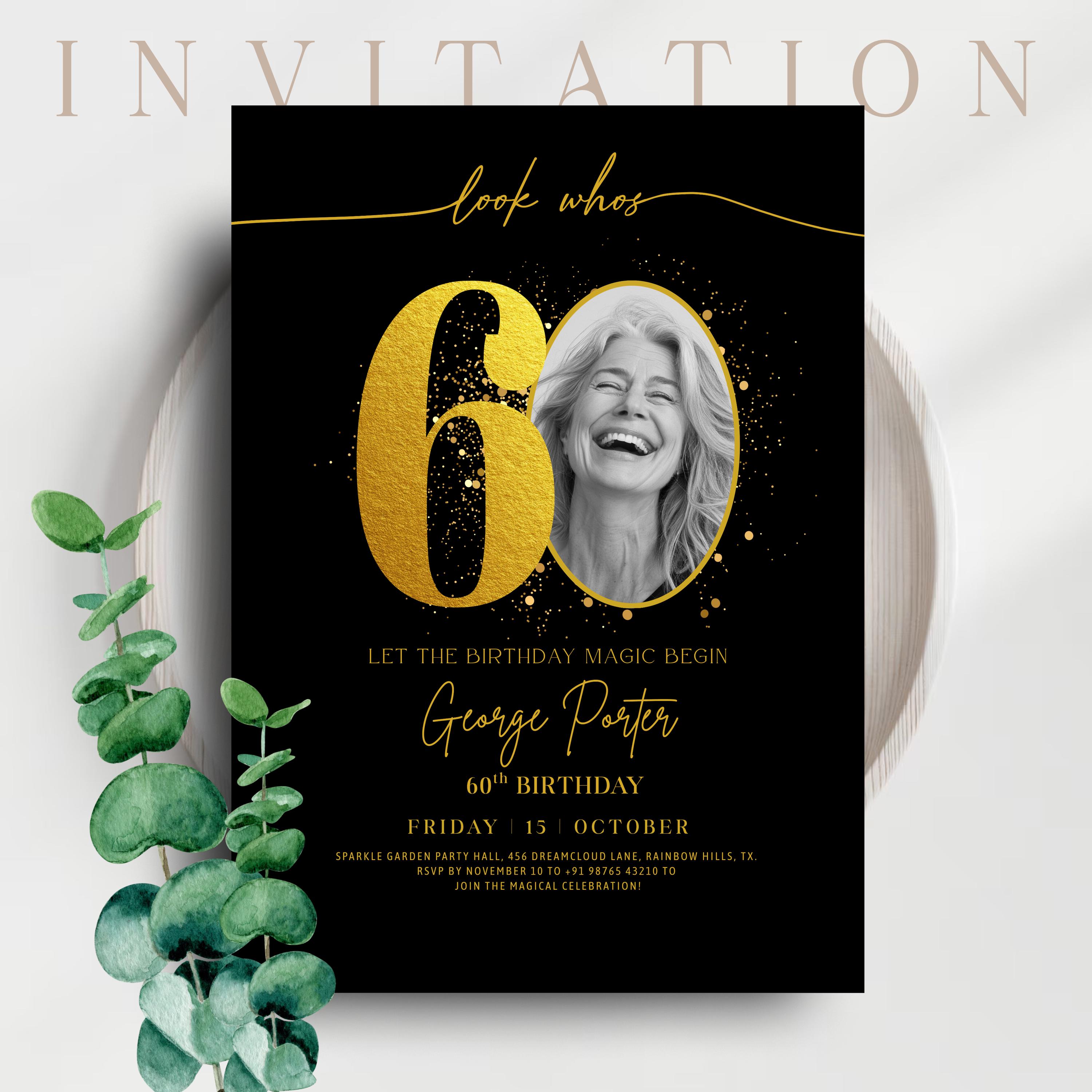 60th Birthday Invitation Template, Sparkle Design (canva Editable ...