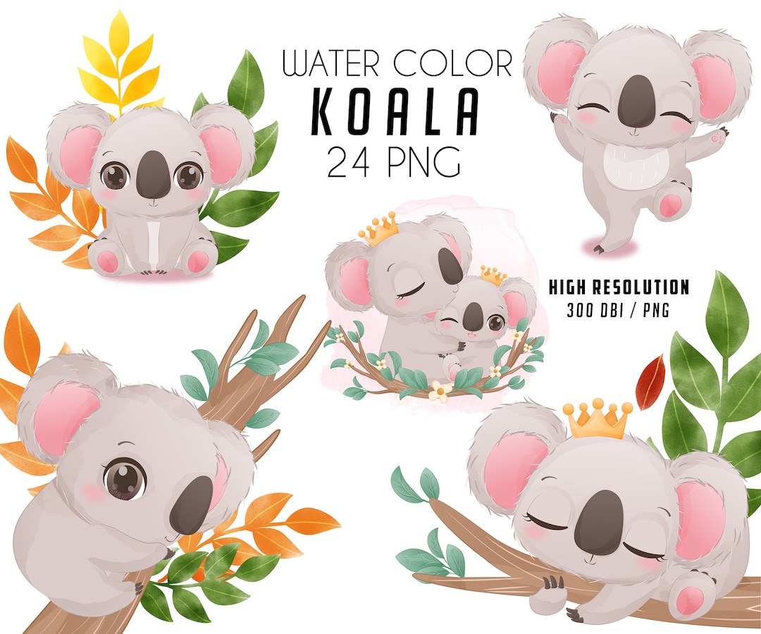 Koala Watercolor Clipart, Cute Koala Png, Nursery Decor, Baby Shower ...