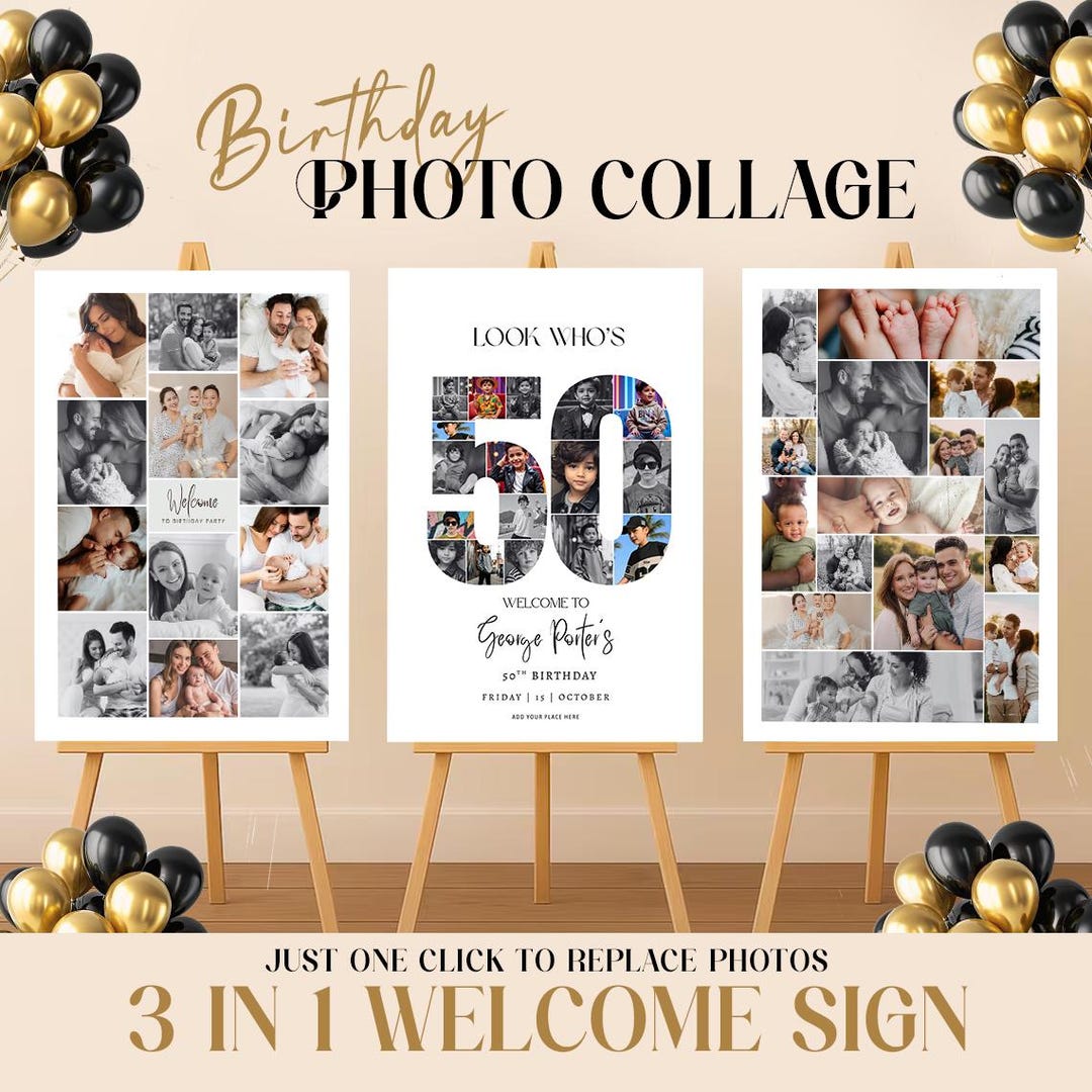 50th Birthday Collage Invitation Editable Canva Poster LOOK WHO’S 50 ...