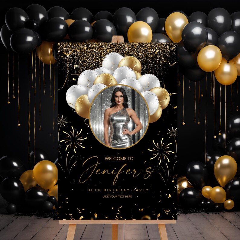 Birthday Welcome Sign Template, Editable Canva Poster, Luxury Party ...