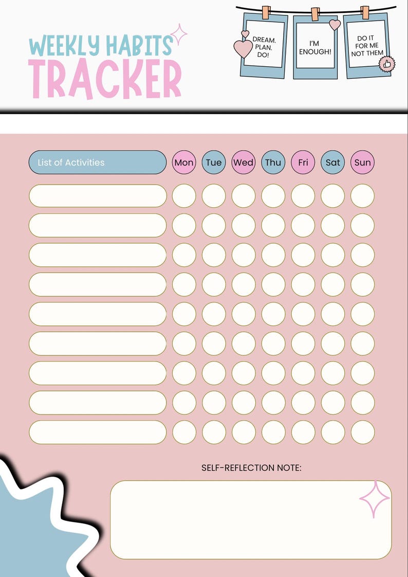 Printable Weekly Habit Tracker Girl Planner Template Digital Download ...