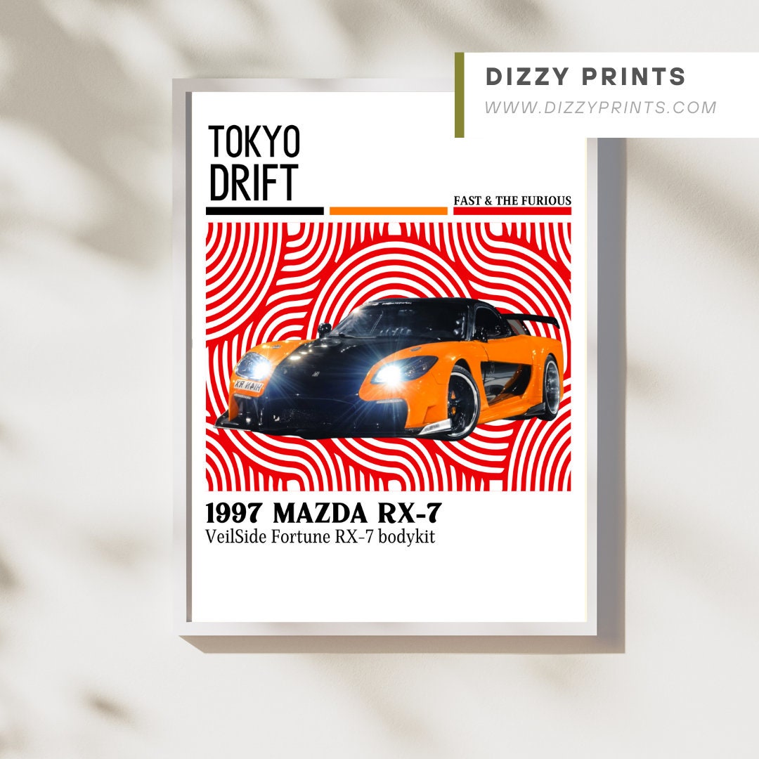 Tokyo Drift Famous Car Poster Print Japanese Red Line Vehicle Art Movie ...