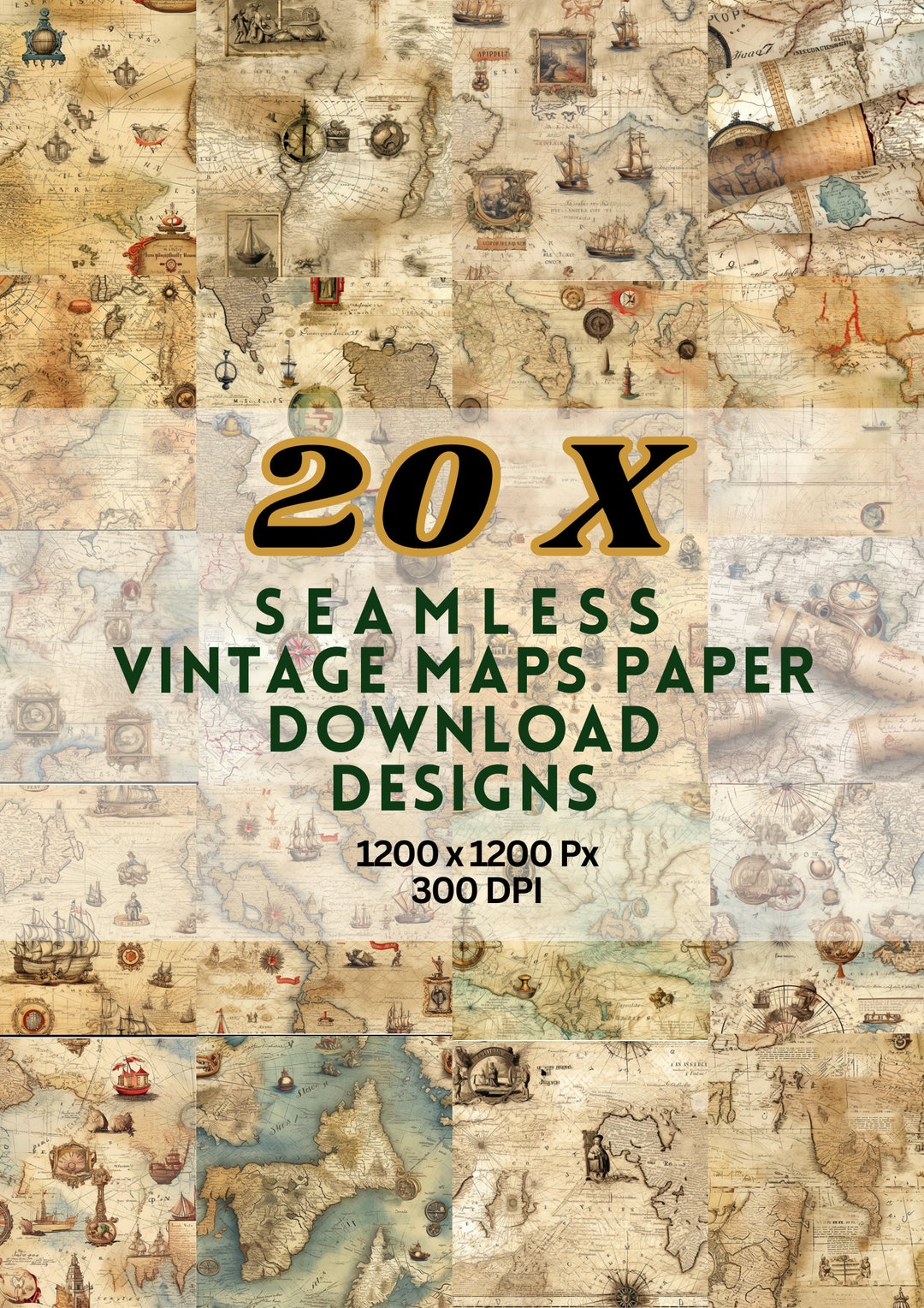 Digital Download Vintage Old Antique Maps Print Paper 20 Designs ...