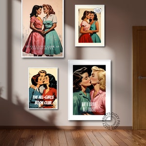 Vintage Lesbian Housewives Poster Print Collection, Retro Illustration ...