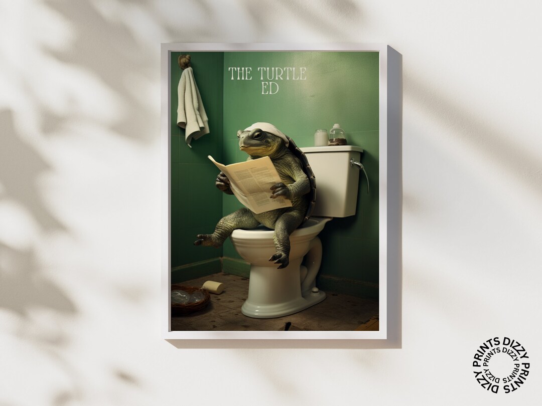 The Turtle Ed Poster Print Surrealism Vintage Animal Bathroom Art ...