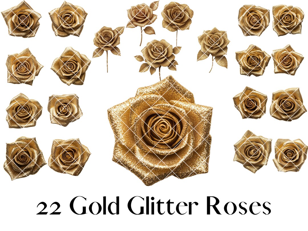 22 Gold Glitter Roses Clipart – Transparent PNG - Etsy