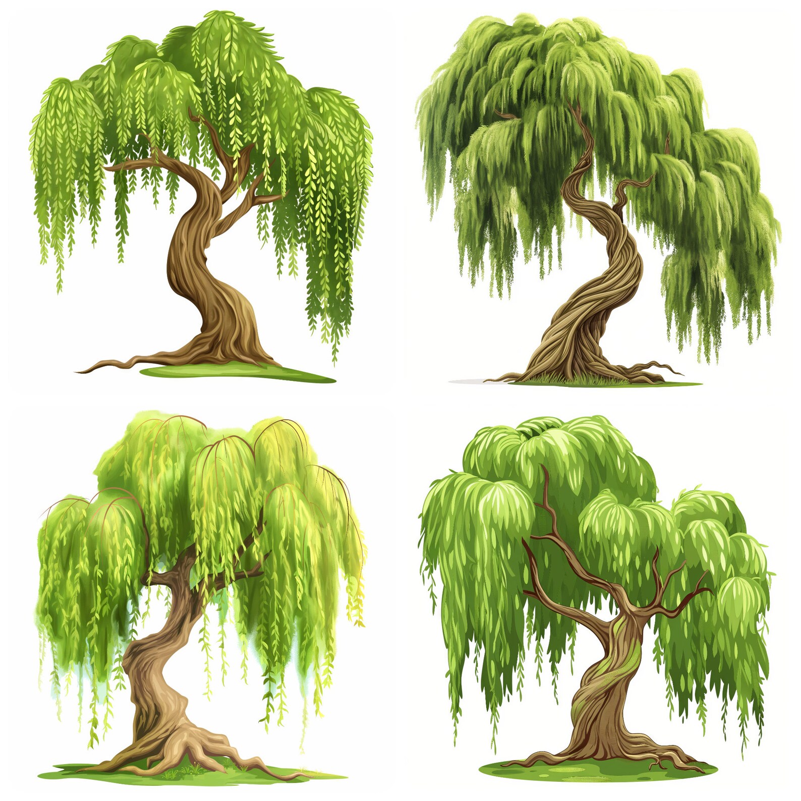 Clipart Illustrated Willow Tree, 16 Variations, Transparent Background ...