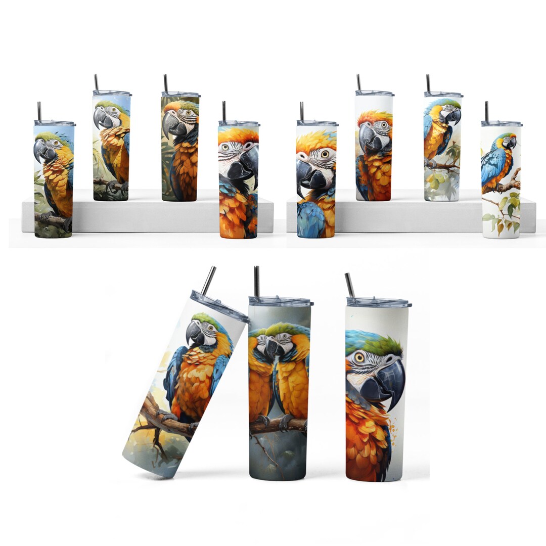 11 Blue Gold Macaw Parrot Skinny Straight Tumbler Wraps for 20oz 30oz ...