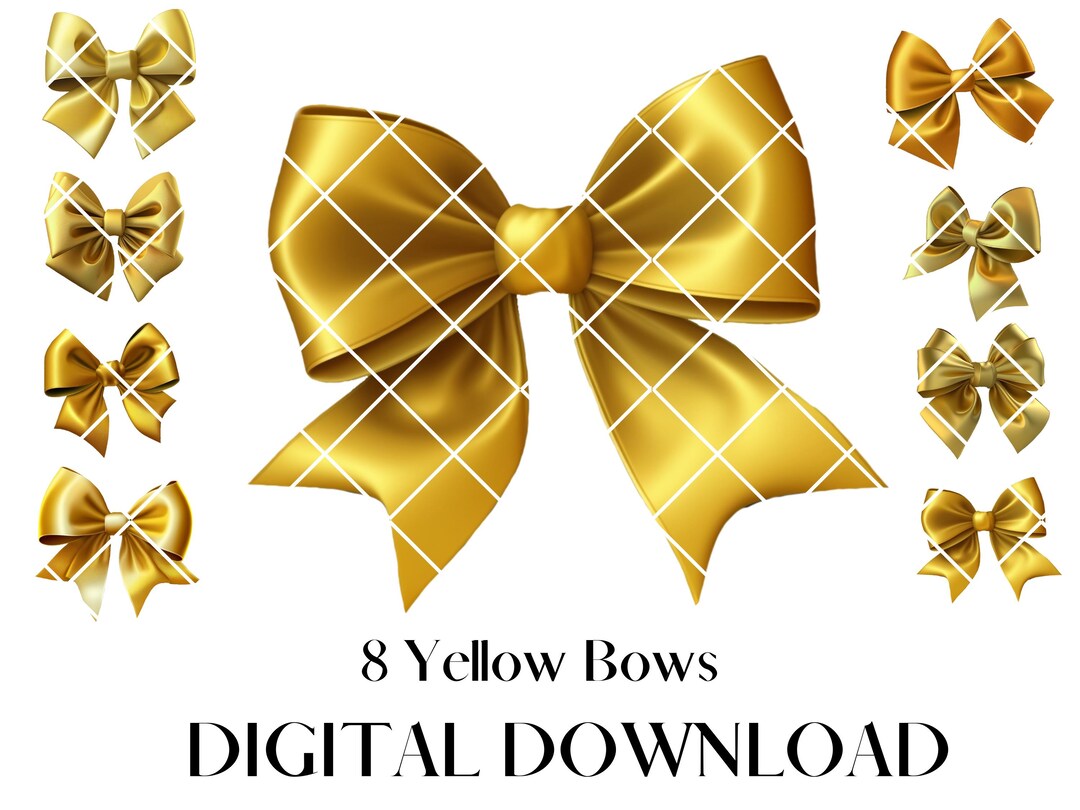 8 Yellow Bow Clipart Images in PNG and SVG Format, Digital Download ...