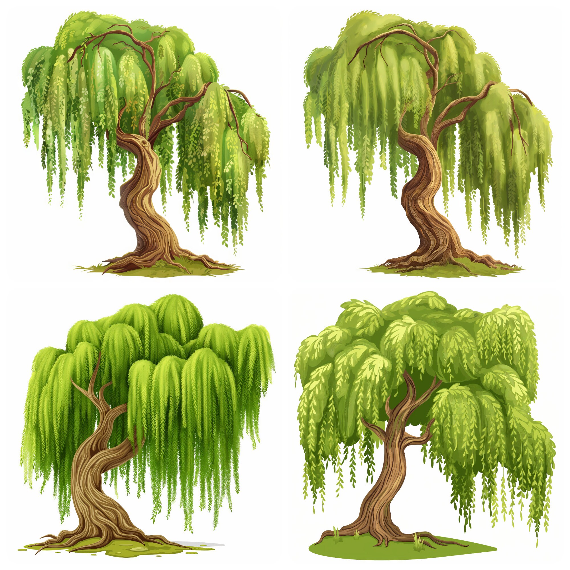 Clipart Illustrated Willow Tree, 16 Variations, Transparent Background ...