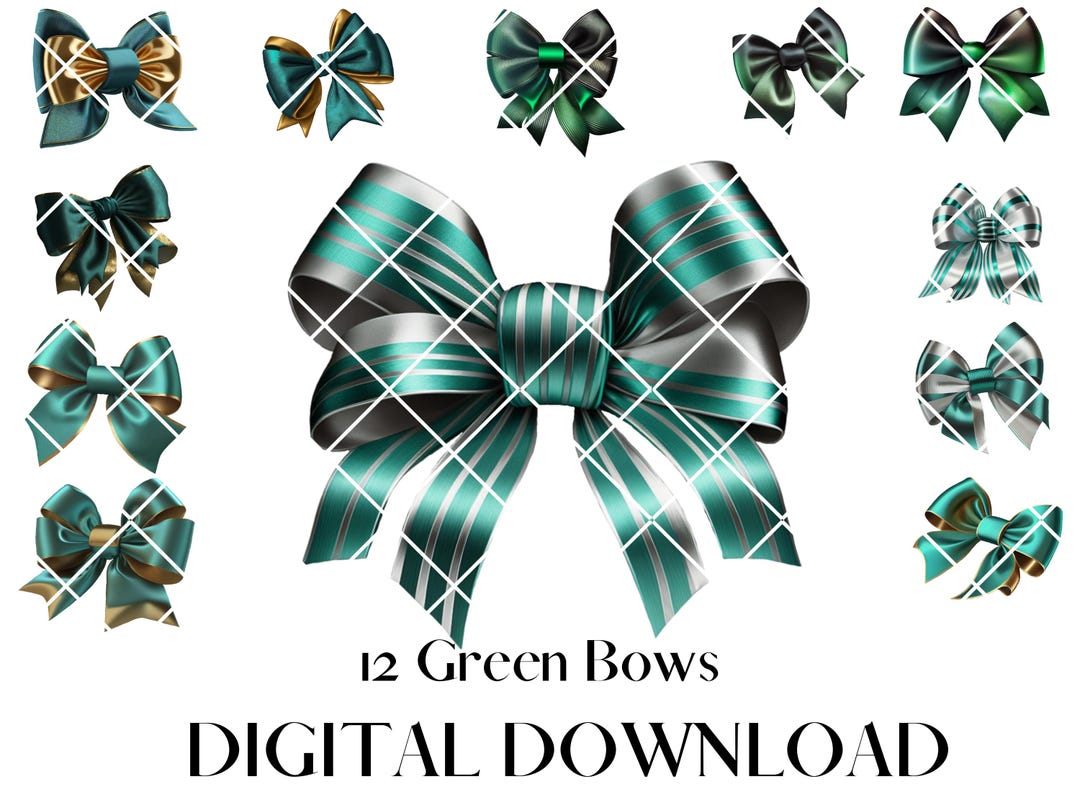 12 Green Bow Clipart Images in PNG and SVG Format, Digital Download ...