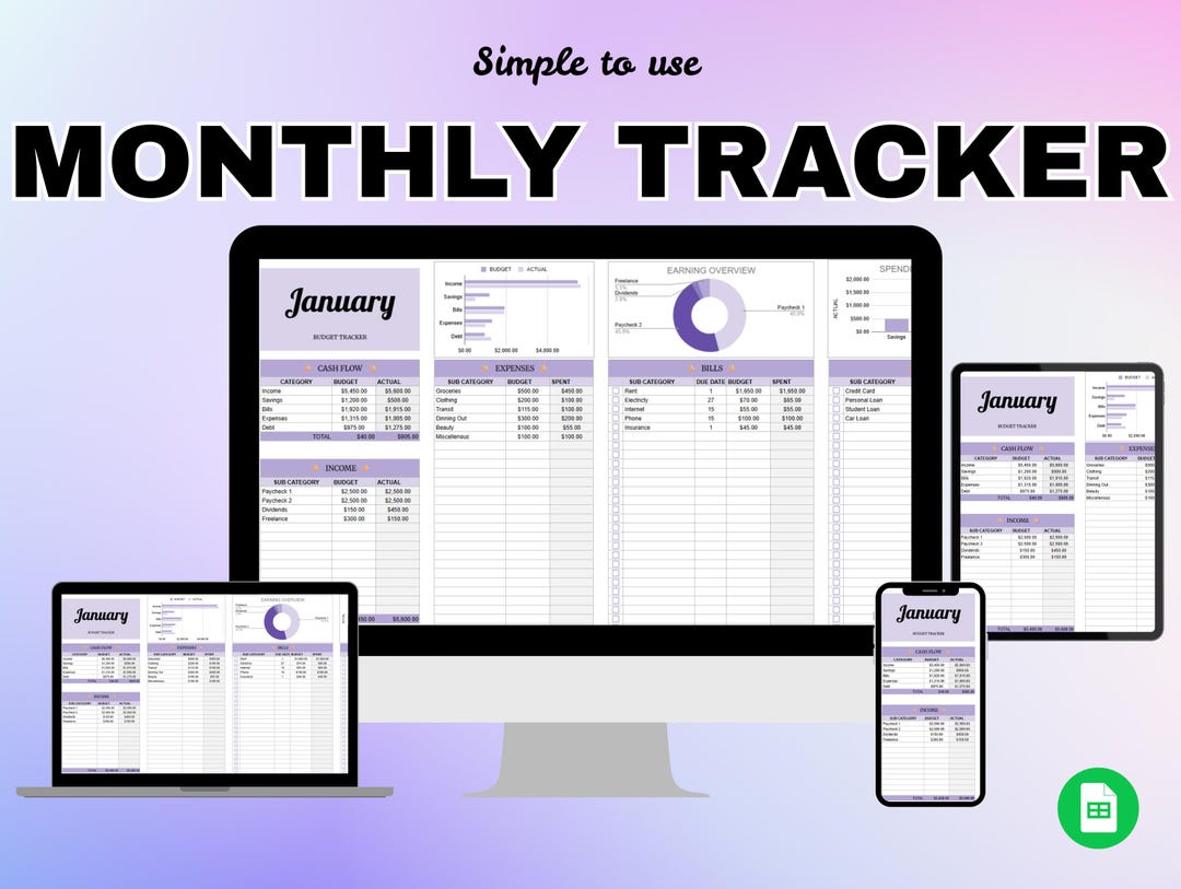 Monthly Budget Tracker | Template | Personal Finance | Planner | 12 ...