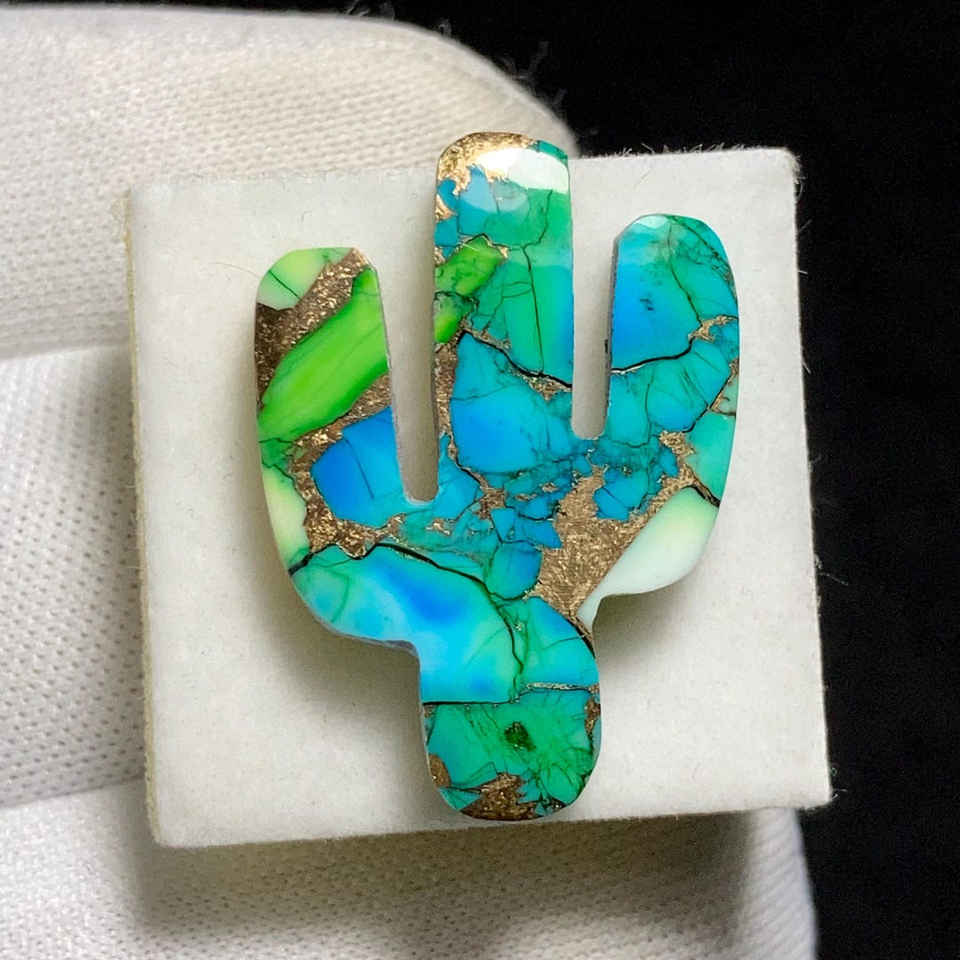 Gorgeous Natural Peacock Dahlia Turquoise Cactus Cabochon, 26 X 19 X ...