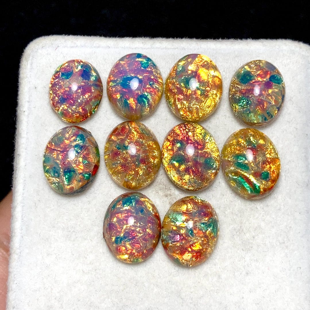 Vintage Golden Pink Opal Glass Cabochons, 9x11mm Oval Shape Golden ...