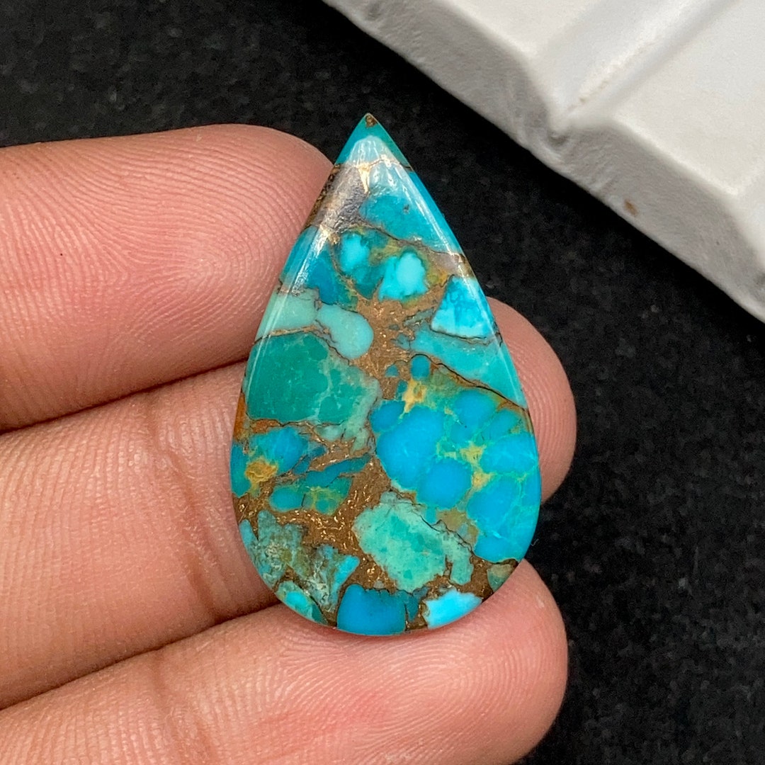 Natural Blue Mohave Turquoise Pear Cabochon calibrated Flat - Etsy