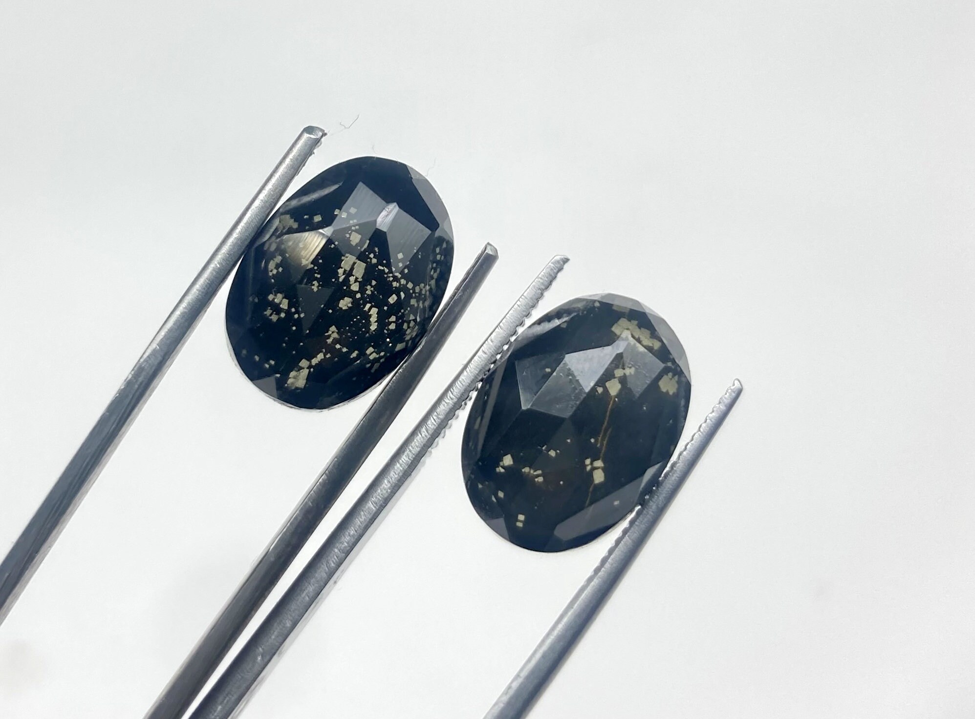 Black Rutile Faceted Doublet Pairs Gemstone, 14x10x6mm Semi Precious ...