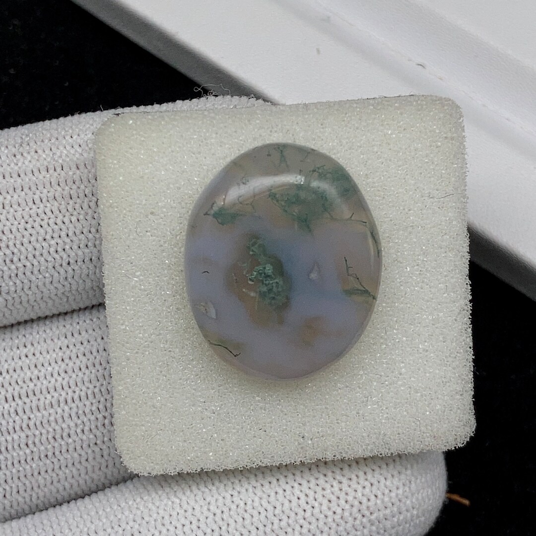 Selected Moss Agate Gemstone, Rare Moss Agate Oval Cabochon, 17.65 Ct ...