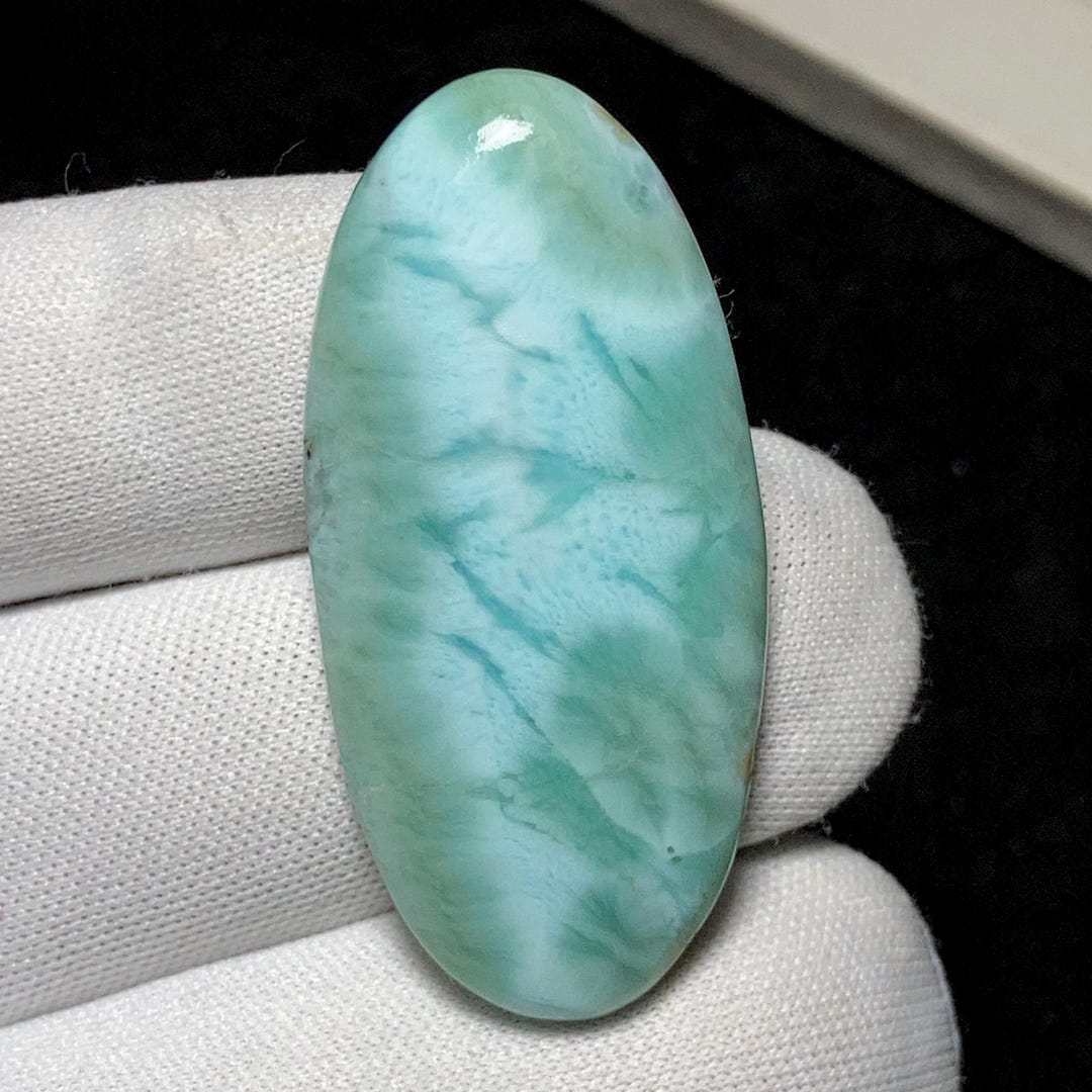 Unique Patterns Soft Blues Dominican Larimar Cabochon, 47.00carat, 44 X ...