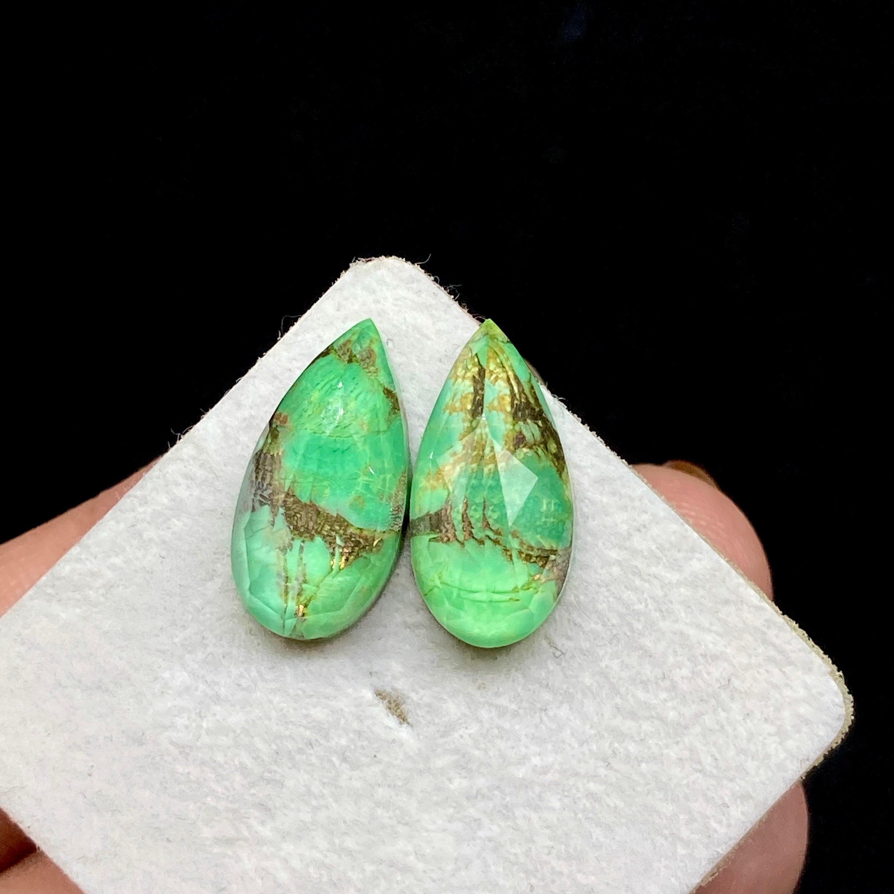 Green Arizona Copper Mohave Turquoise Pairs, 8x16mm Turquoise Doublet ...