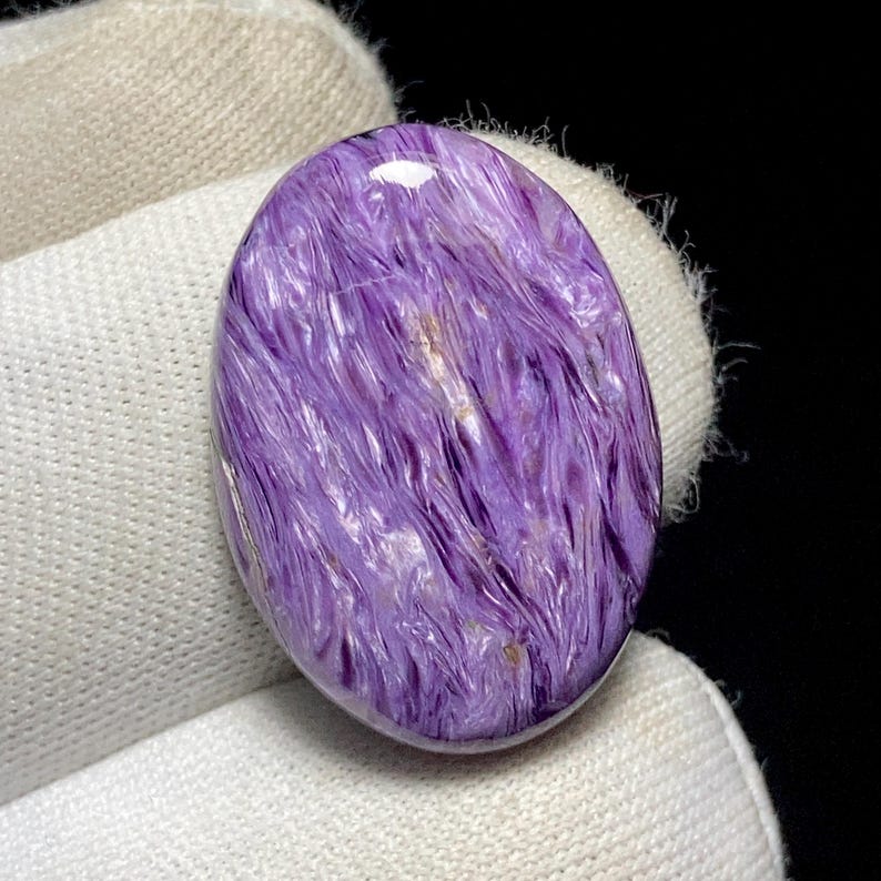 Swirling Pattern and Vibrant Purple Hues Charoite Cabochon, 25x18x4mm ...