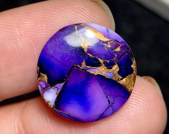 Purple Rose Dahlia Mohave Turquoise Cabochon, 16x16x3mm Round Shape 7 ...