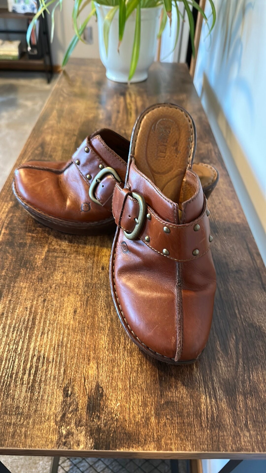 Born Clogs Brown Leather With Buckle and Metal Studs Size 9 Vintage Y2K ...