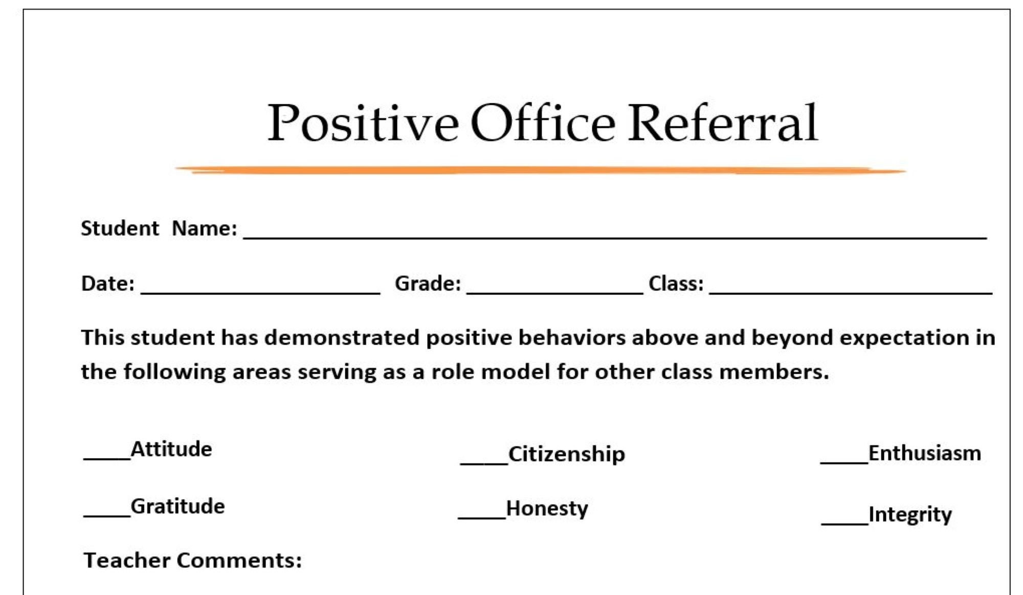 Positive Office Referral for Teacher word Format - Etsy