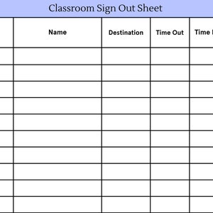 Classroom Sign Out Sheet (Download Now) - Etsy