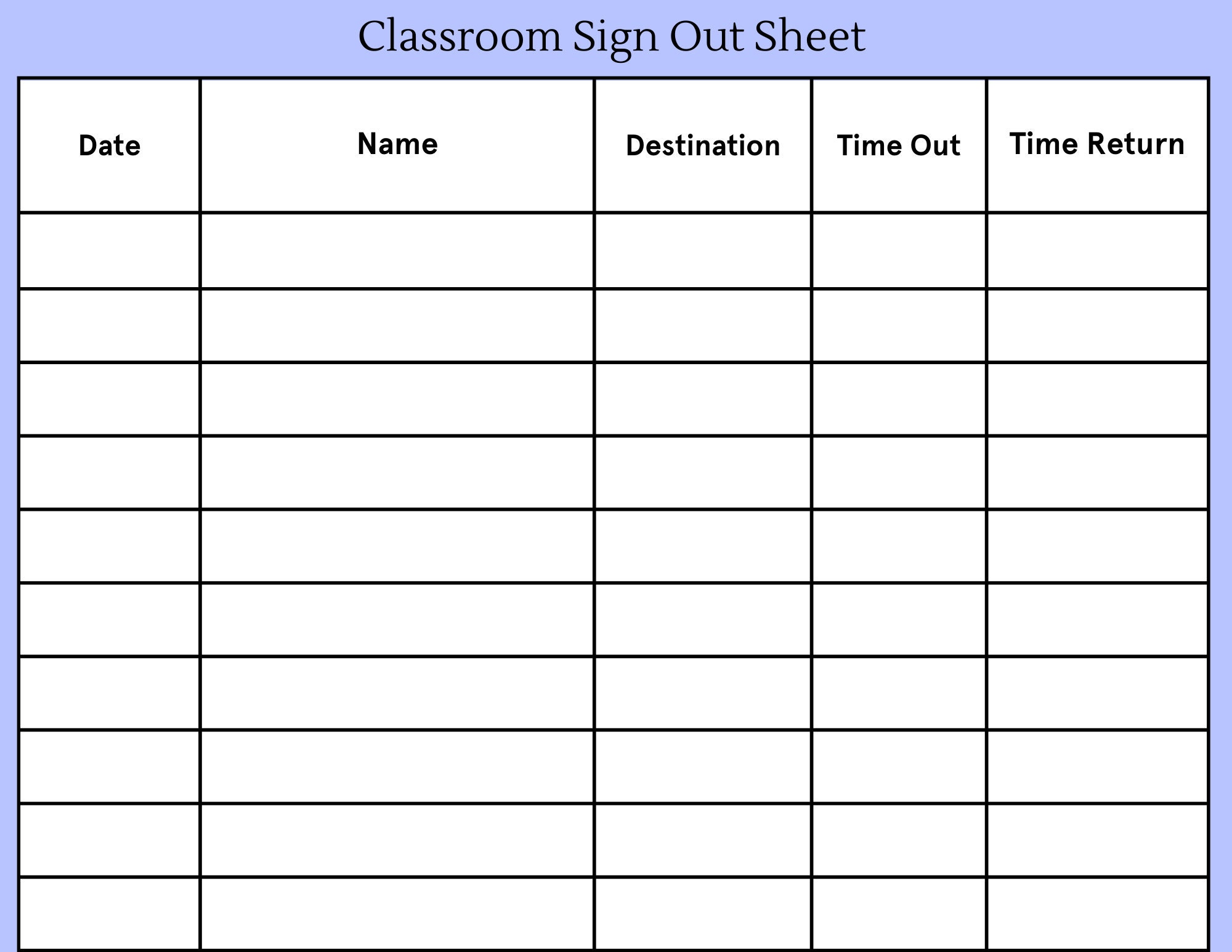 Classroom Sign Out Sheet Download Now Etsy