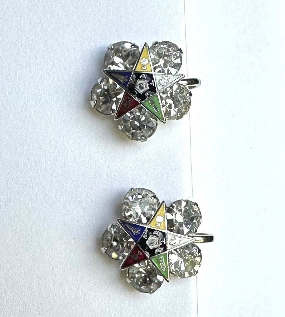 Vintage Order of the Eastern Star OES Rhinestone and Enamel Screw Back ...