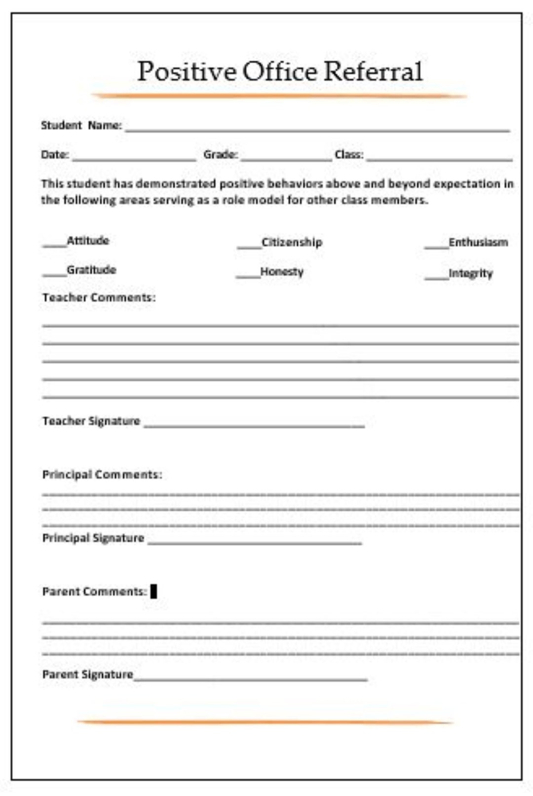 Positive Office Referral for Teacher word Format - Etsy