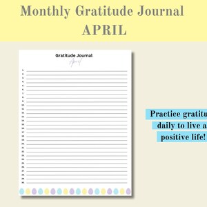Monthly Gratitude Journal Printable, Daily Gratitude, April Gratitude ...