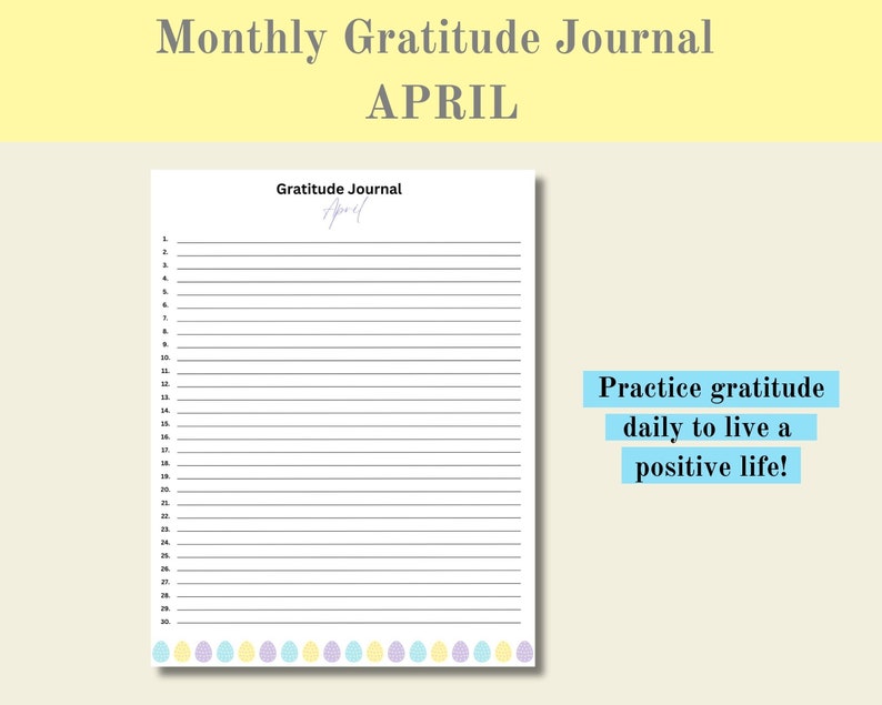 Monthly Gratitude Journal Printable, Daily Gratitude, April Gratitude ...