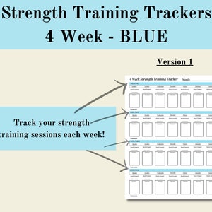 Weekly Strength Training 4 Week Trackers Blue, Fitness Tracker, Weight ...