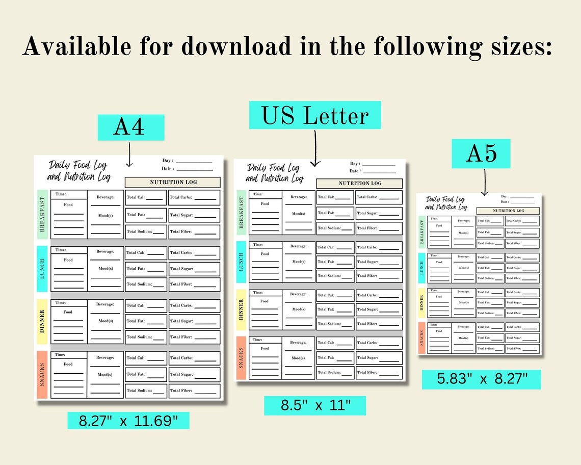 Printable Daily Food Log, Daily Food Log, Nutrition Log, Food Tracker ...