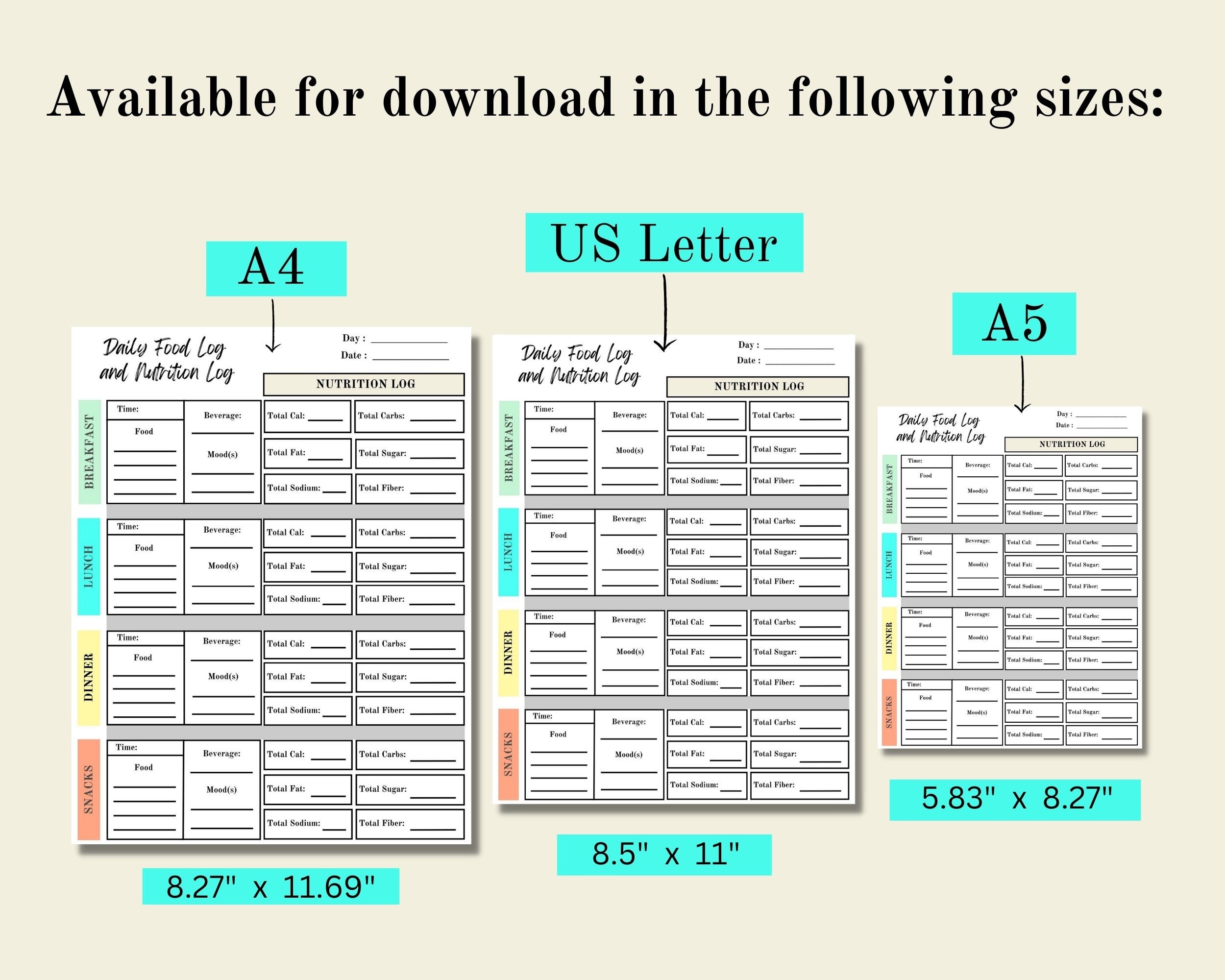 Printable Daily Food Log, Daily Food Log, Nutrition Log, Food Tracker ...