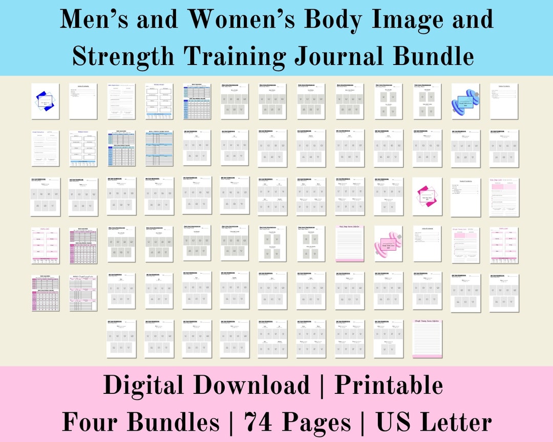Mens and Womens Body Image and Strength Training Journal Bundle, Weight ...