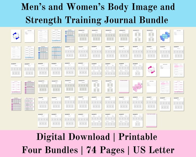 Mens and Womens Body Image and Strength Training Journal Bundle, Weight ...