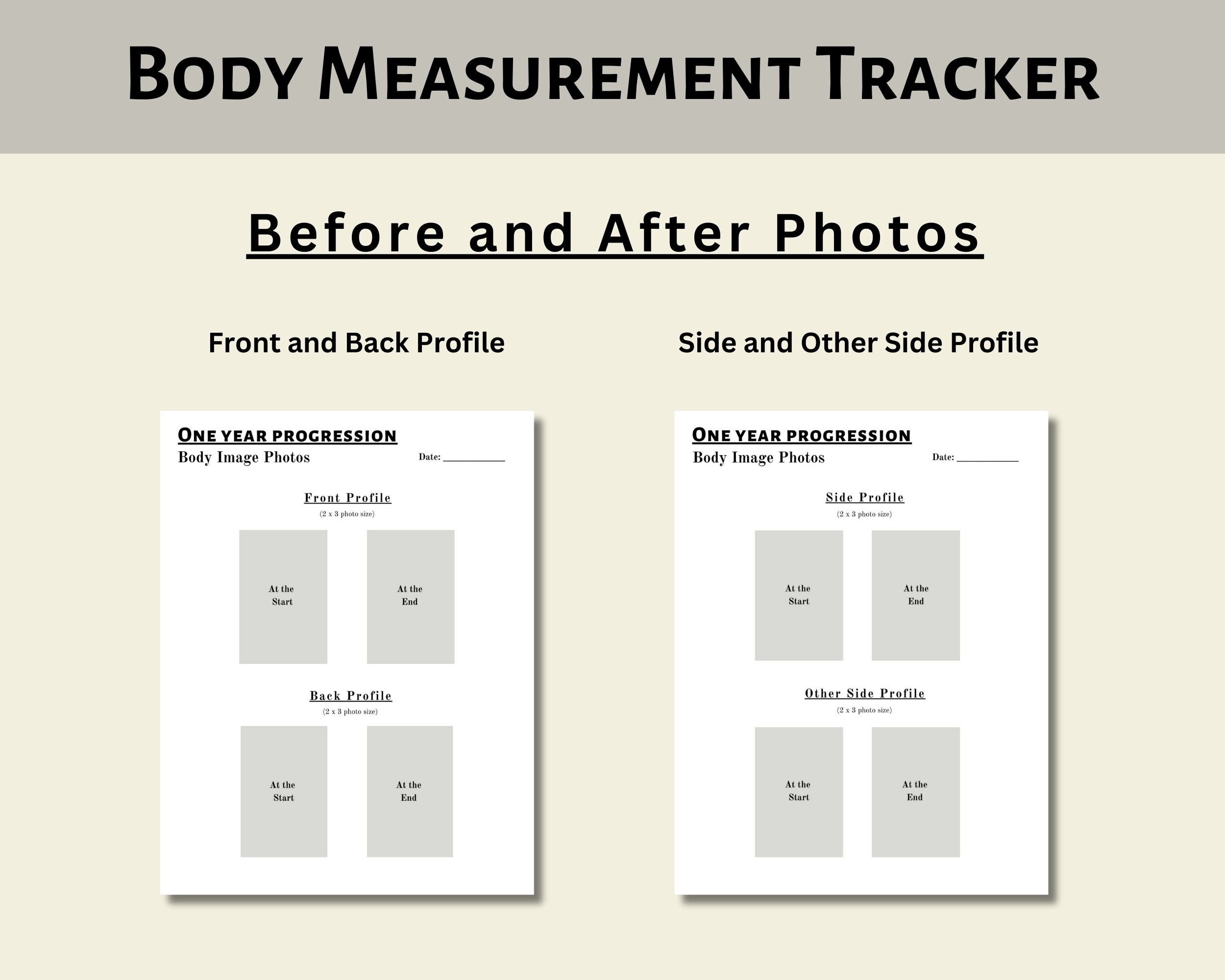 Body Measurement Tracker Printable, BMI Tracker, Body Image Progression ...