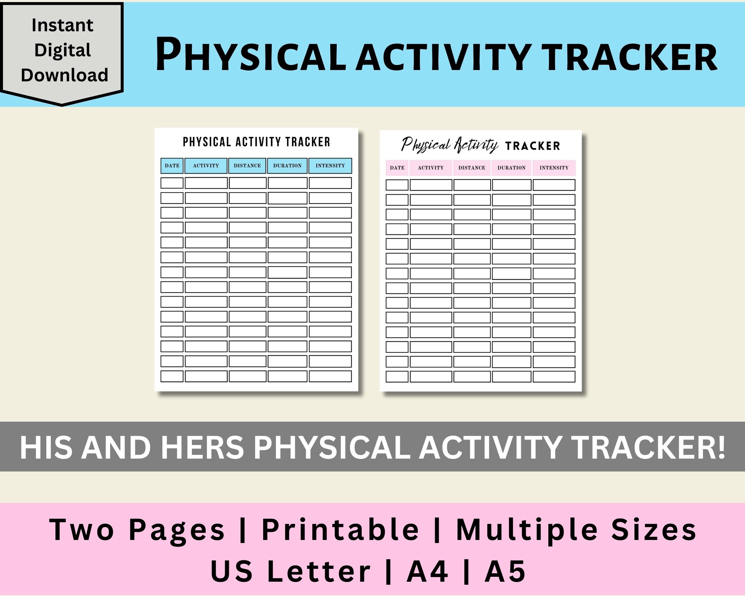 Physical Activity Tracker Printable, Physical Activity Log, Workout Log ...