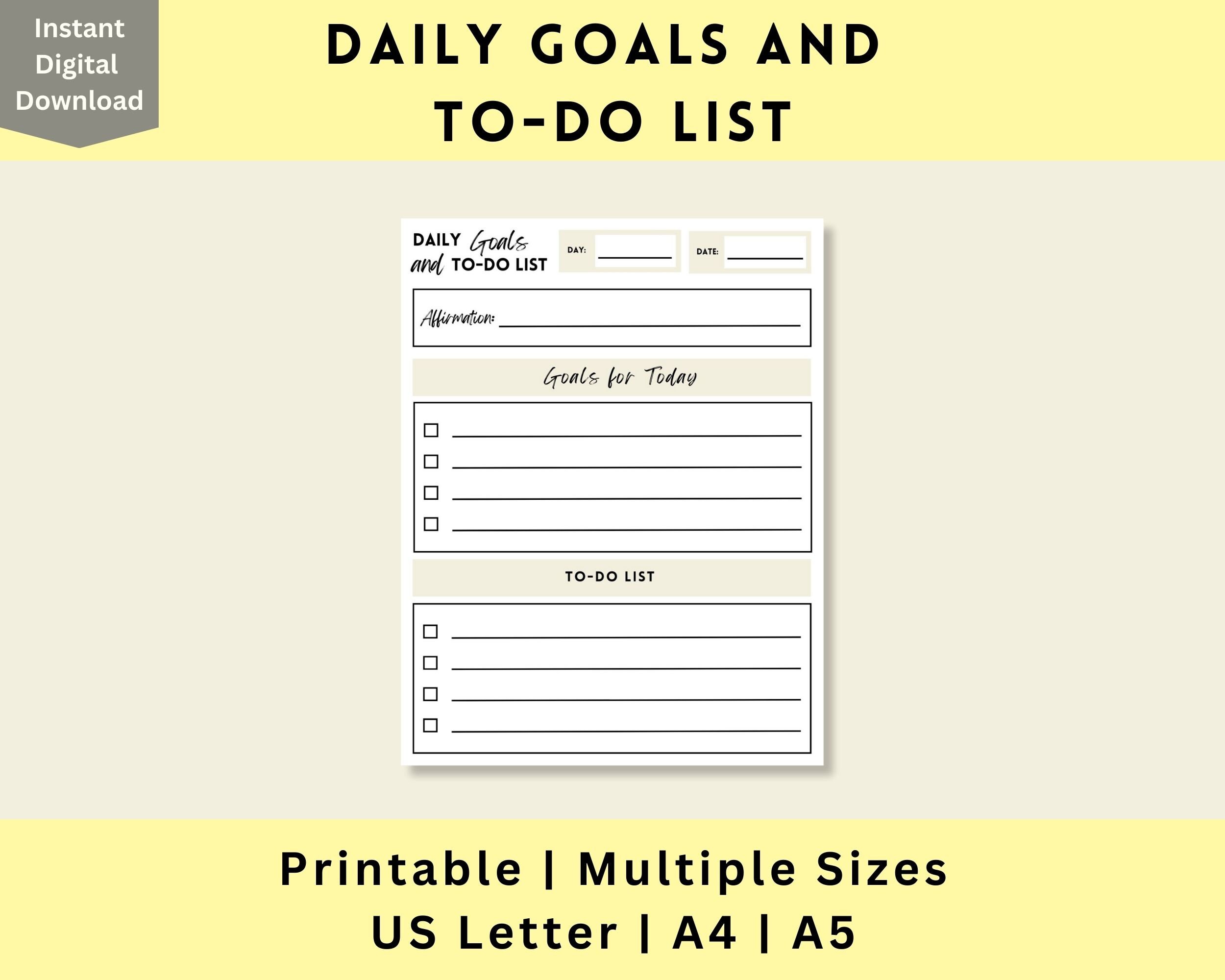 Daily to Do List Printable, Daily Goals Printable, to Do List, Daily ...