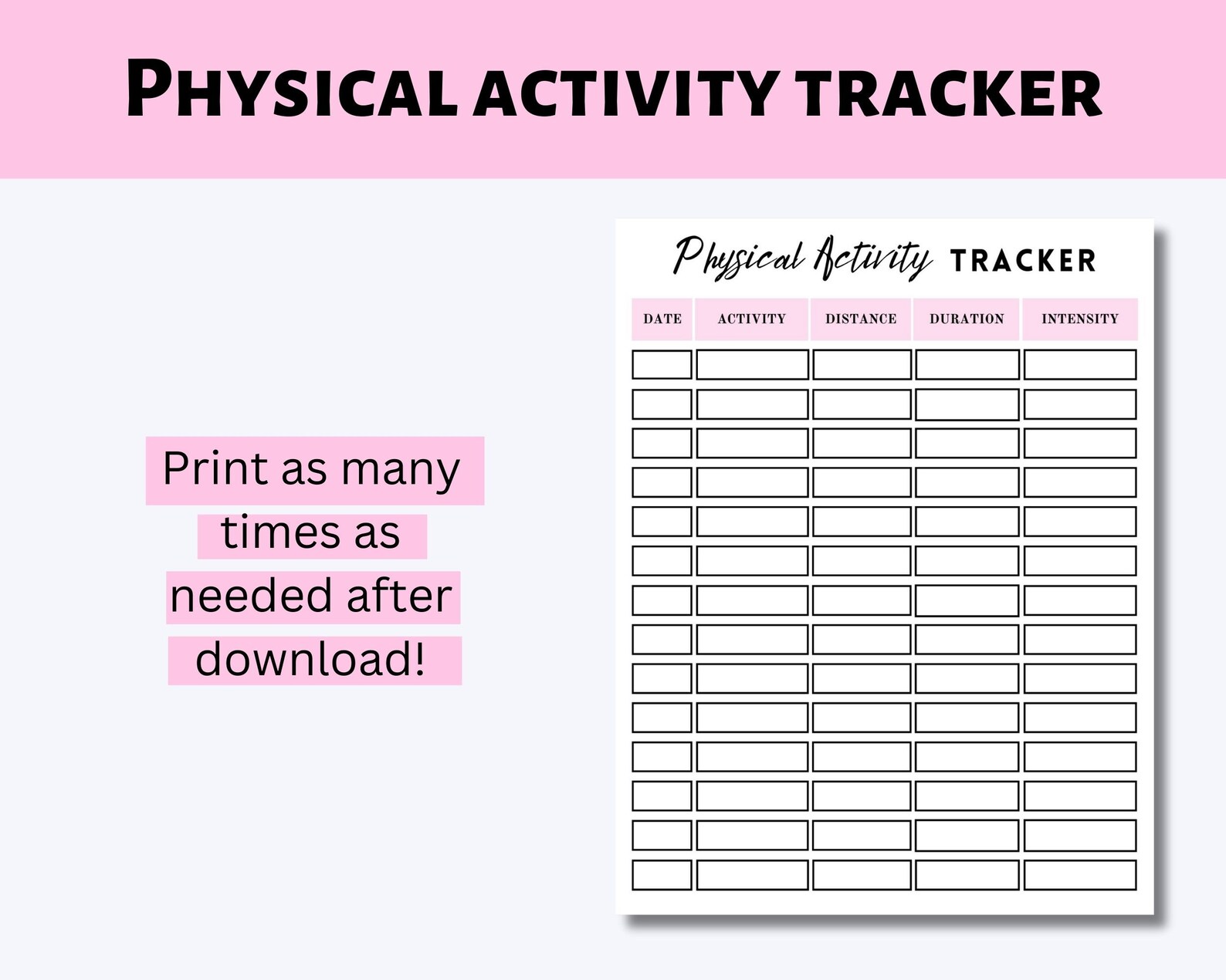 Physical Activity Tracker Printable, Physical Activity Log, Fitness Log ...