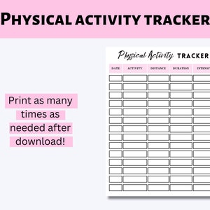 Physical Activity Tracker Printable, Physical Activity Log, Fitness Log ...