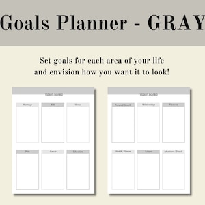 Goals Planner, Vision Board, Habit Tracker, Printable Digital Goal Gray ...