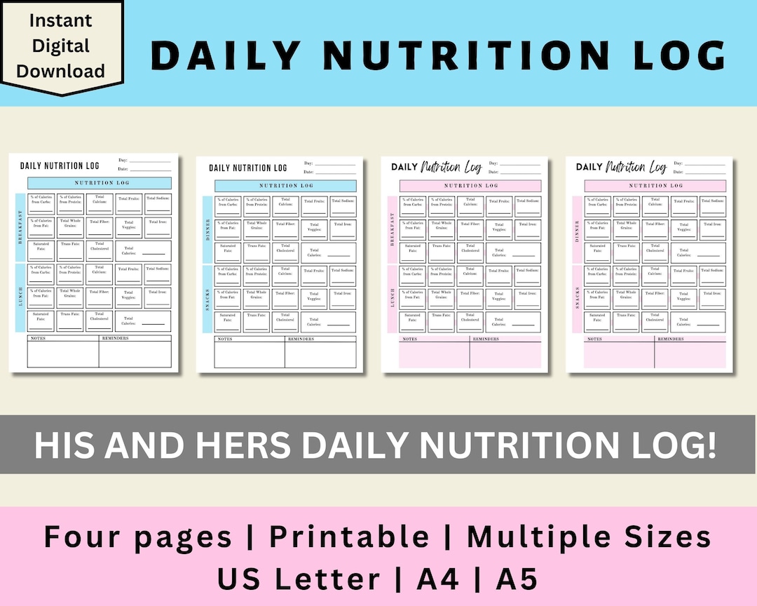 Nutrition Log, Daily Nutrition Log, Meal Tracker, Food Tracker ...